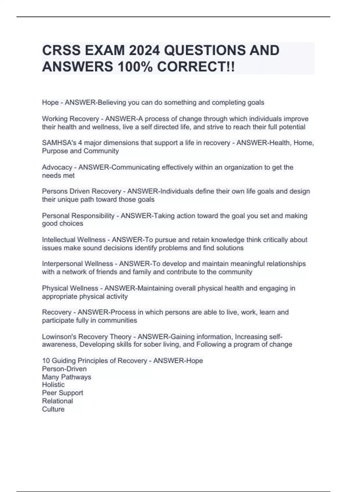 CRSS EXAM 2024 QUESTIONS AND ANSWERS 100% CORRECT!! - CRSS - Stuvia US