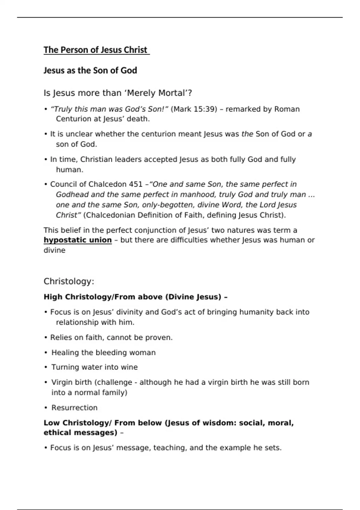 Summary A Level RS - Development in Christian Theology - The Person of ...