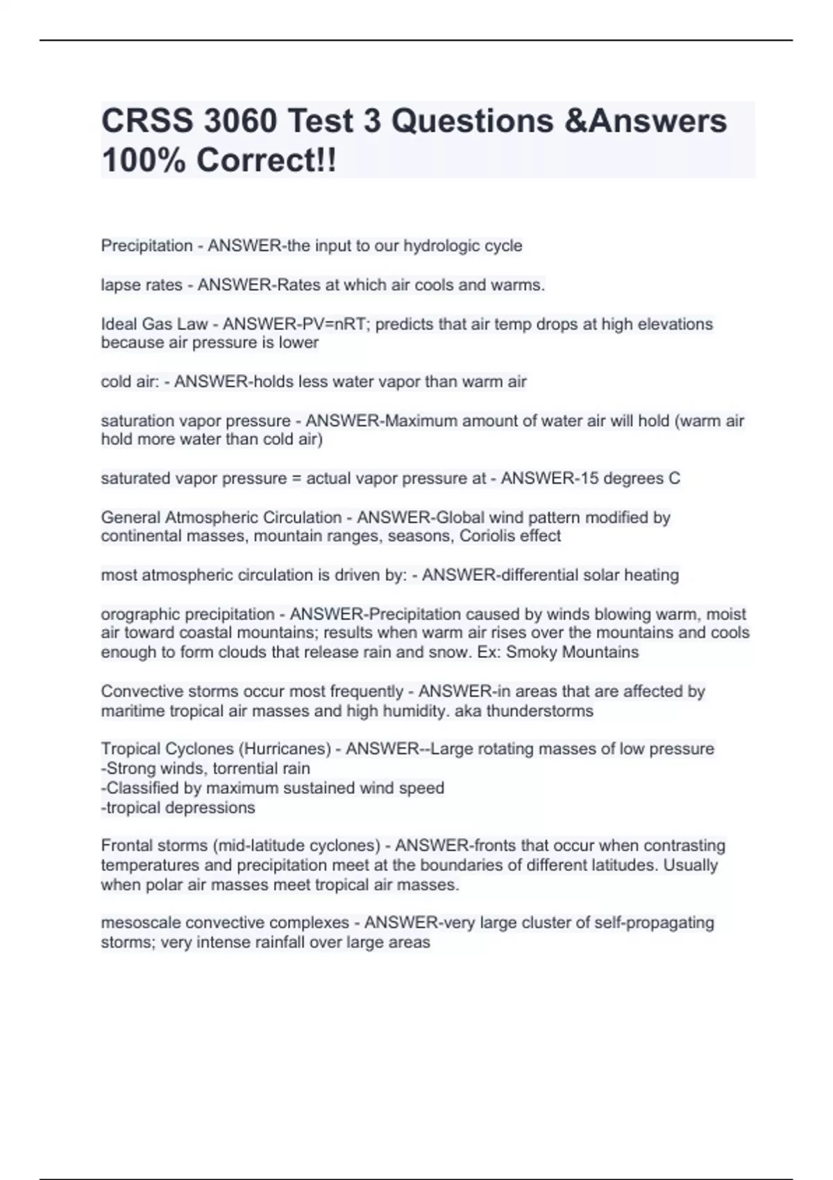 CRSS 3060 Test 3 Questions &Answers 100% Correct!! - CRSS 3060 - Stuvia US