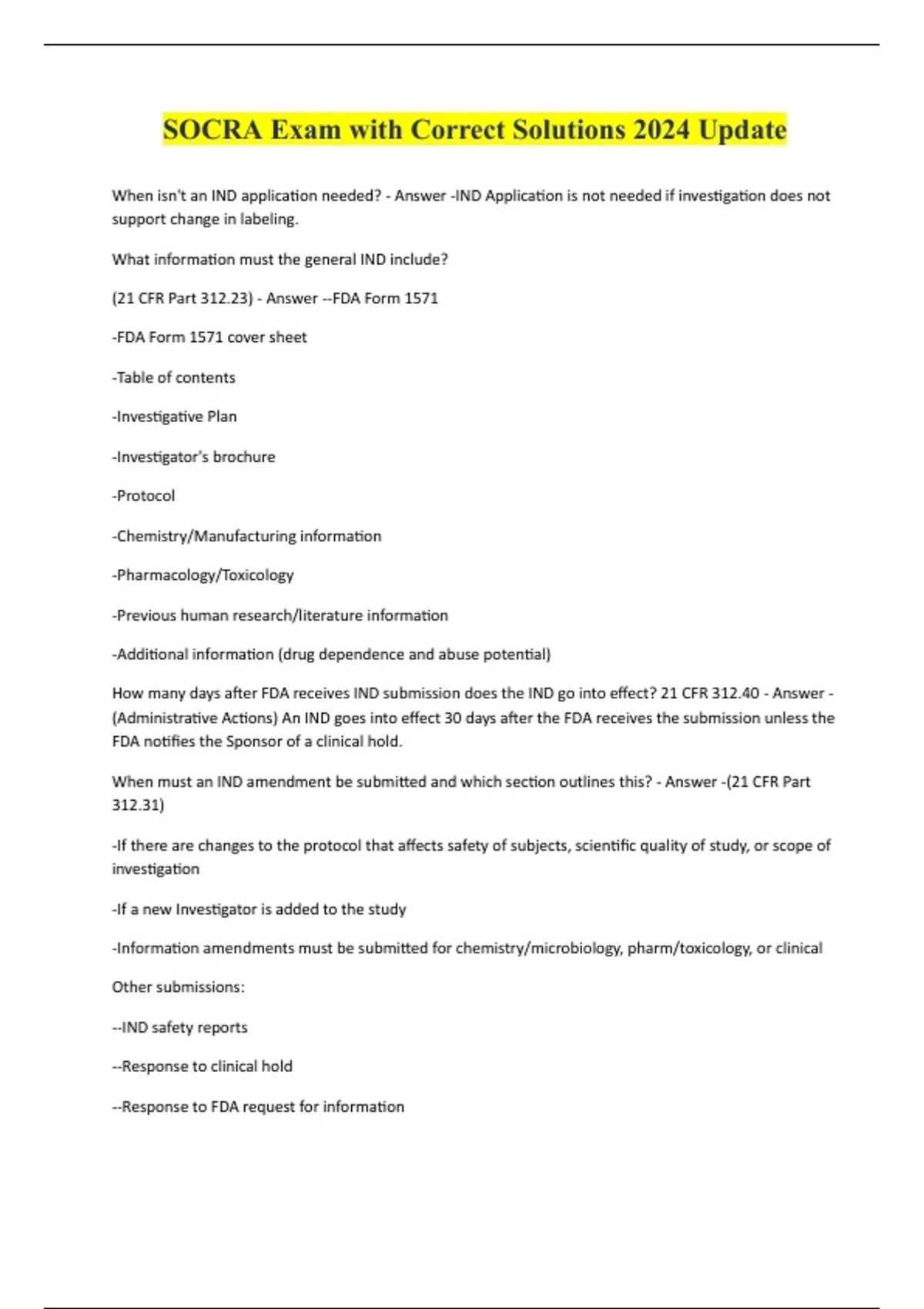 SOCRA Exam with Correct Solutions 2024 Update - SOCRA - Stuvia US