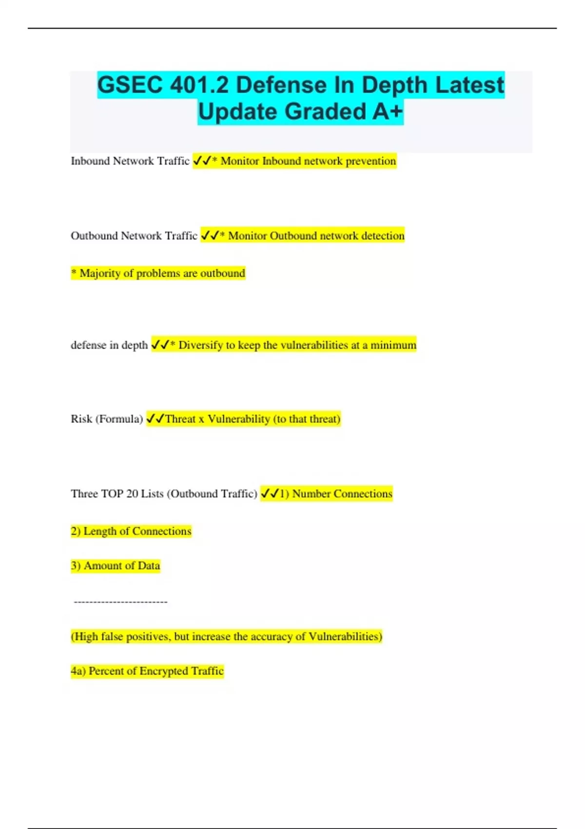 GSEC 401.2 Defense In Depth Latest Update Graded A+ - GSEC 401.2 ...