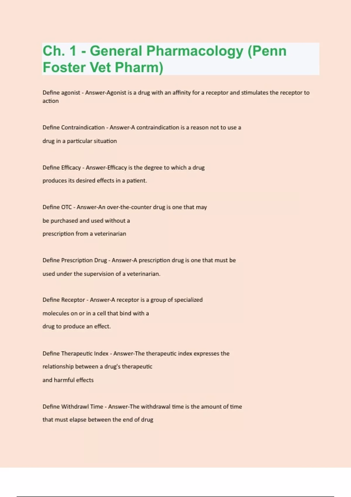 Ch. 1 - General Pharmacology (Penn Foster Vet Pharm) Questions With 100 ...