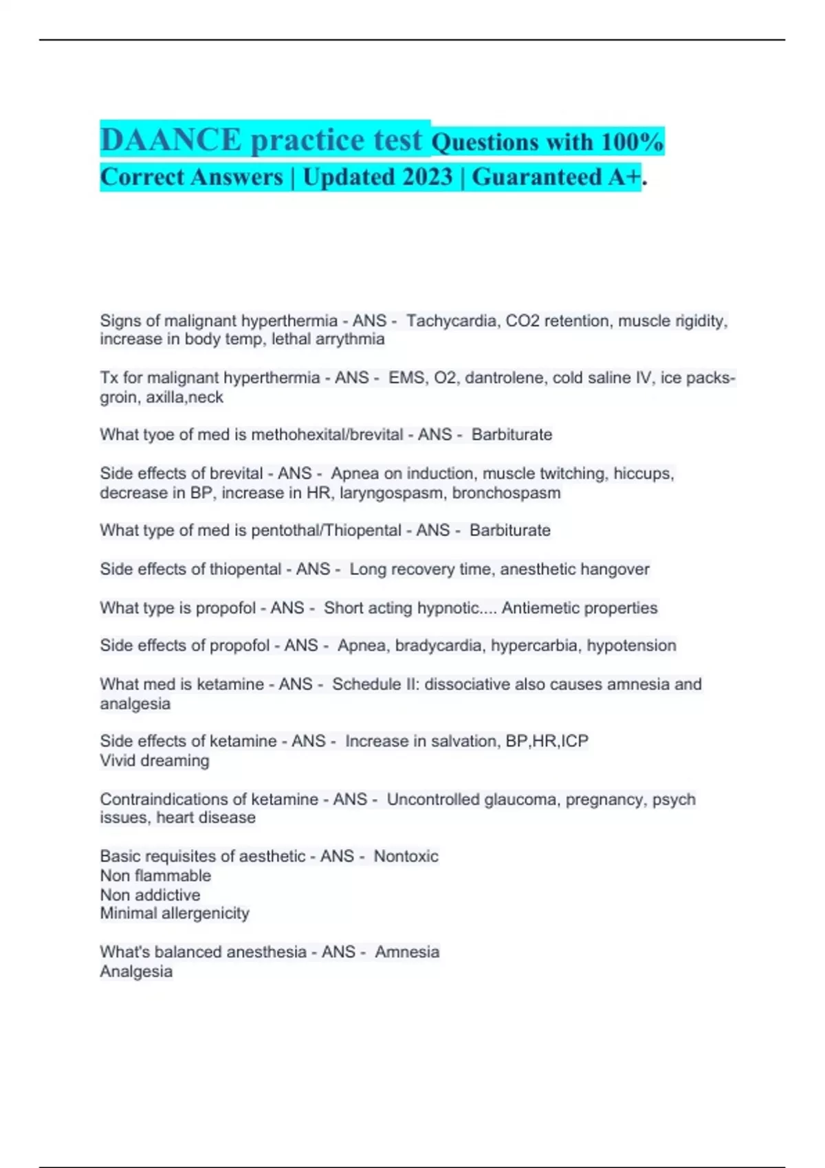 DAANCE practice test Questions with 100% Correct Answers | Updated 2023 ...