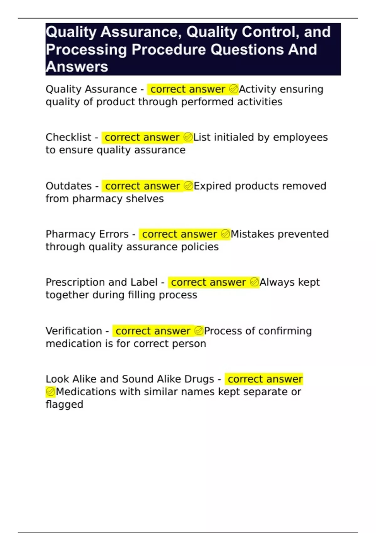 Quality Assurance, Quality Control, and Processing Procedure Questions ...