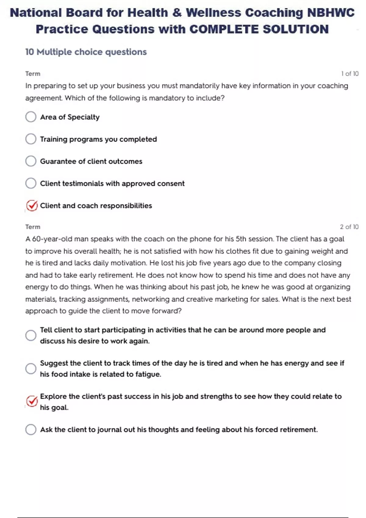 National Board for Health & Wellness Coaching NBHWC Practice Questions ...