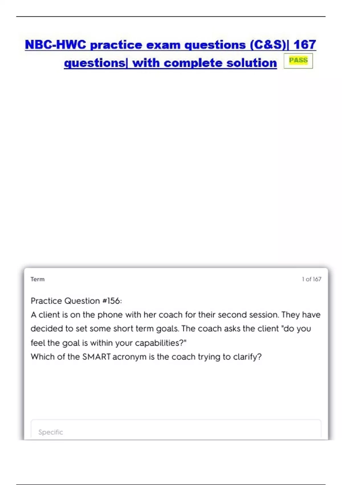 NBC-HWC practice exam questions (C&S)| 167 questions| with complete ...