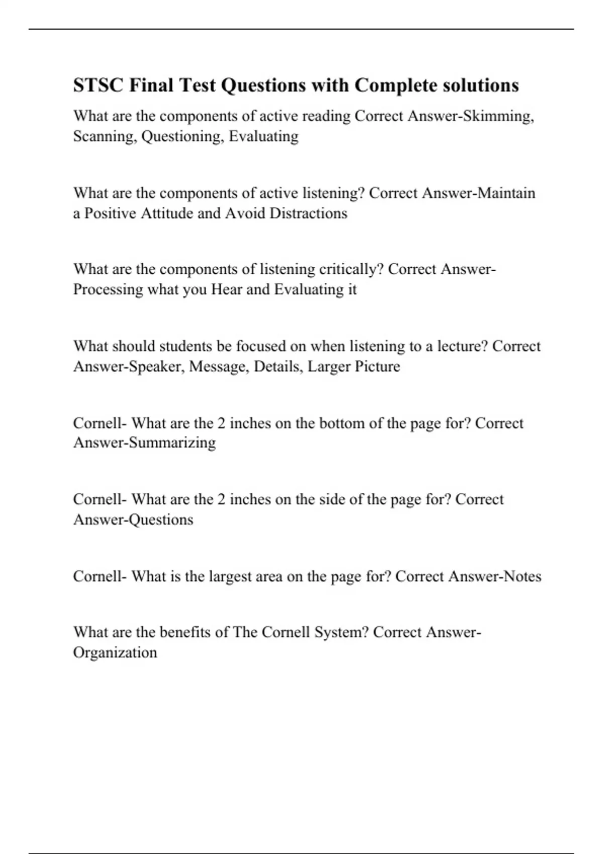 STSC Final Test Questions with Complete solutions - Stsc - Stuvia US