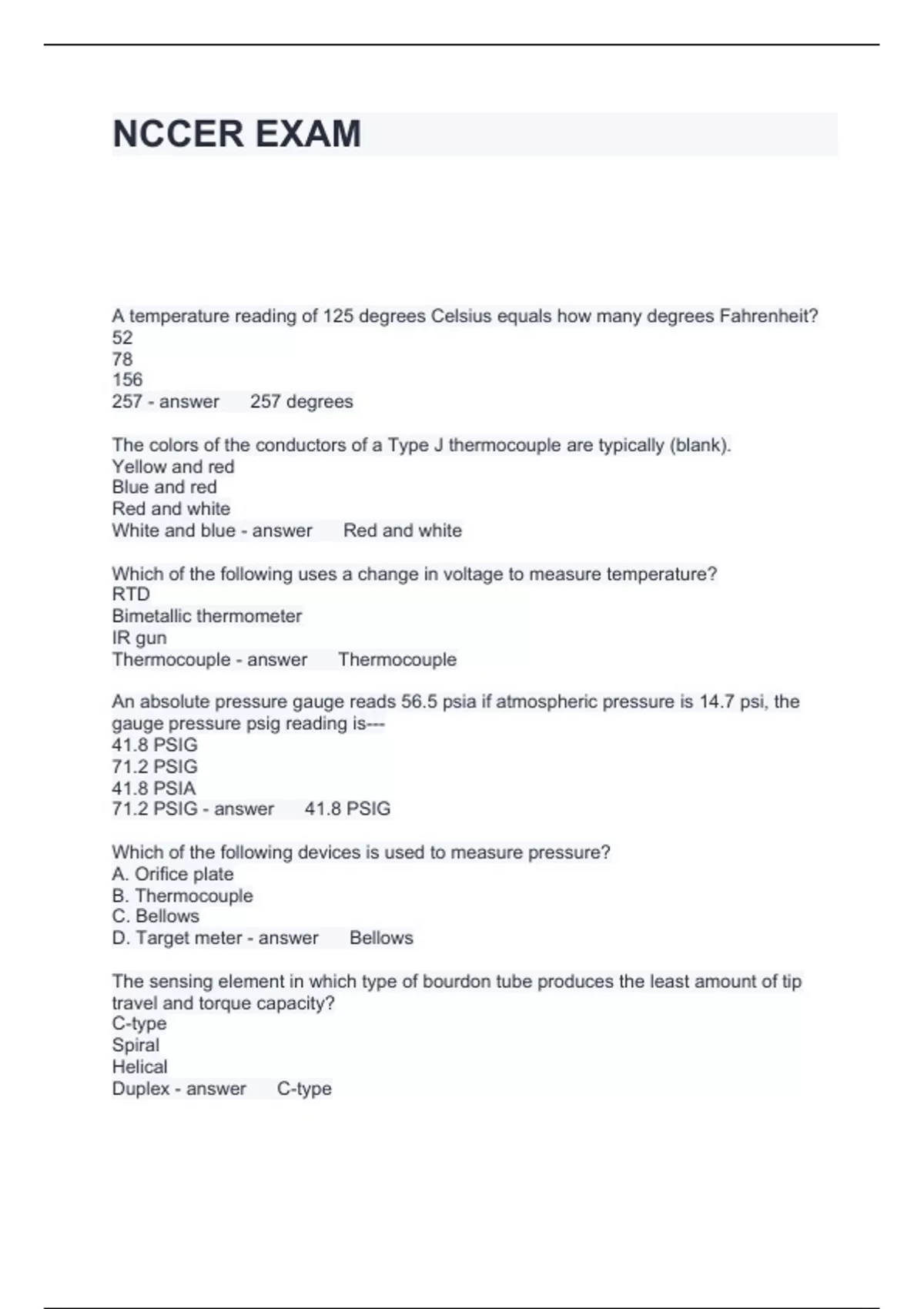 NCCER EXAM QUESTIONS WITH CORRECT ANSWERS 2024 - NCCER - Stuvia US