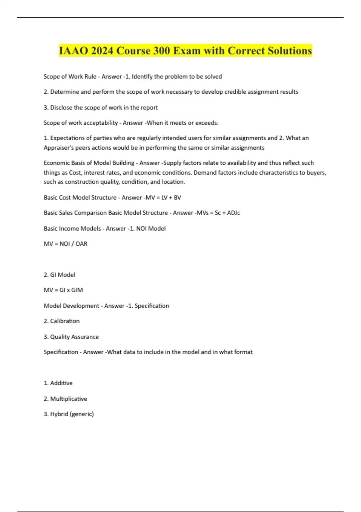 IAAO 2024 Course 300 Exam with Correct Solutions - Iaao 101 - Stuvia US