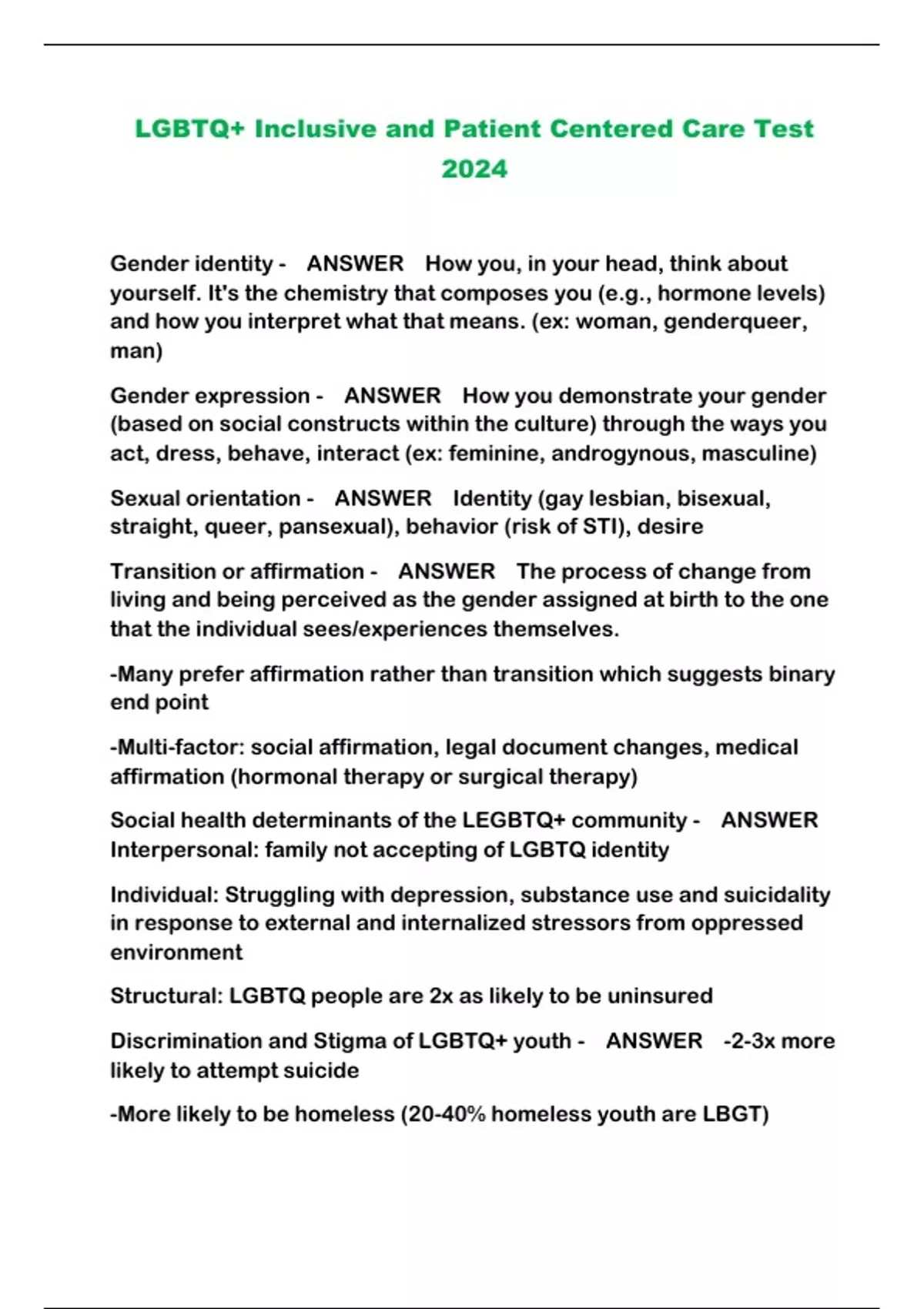 LGBTQ+ Inclusive and Patient Centered Care Test 2024 - LGBTQ+ Inclusive ...