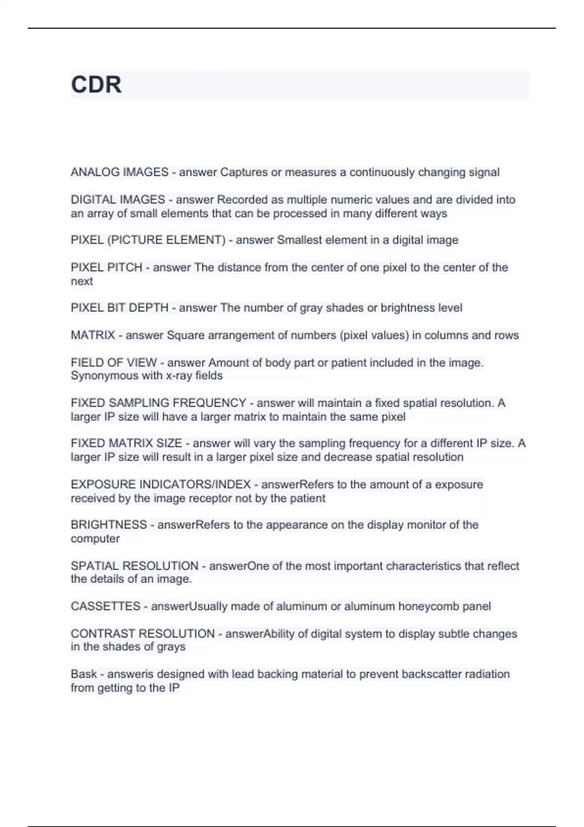 CDR QUESTIONS AND ANSWERS SCORED A+ - CDR - Stuvia US