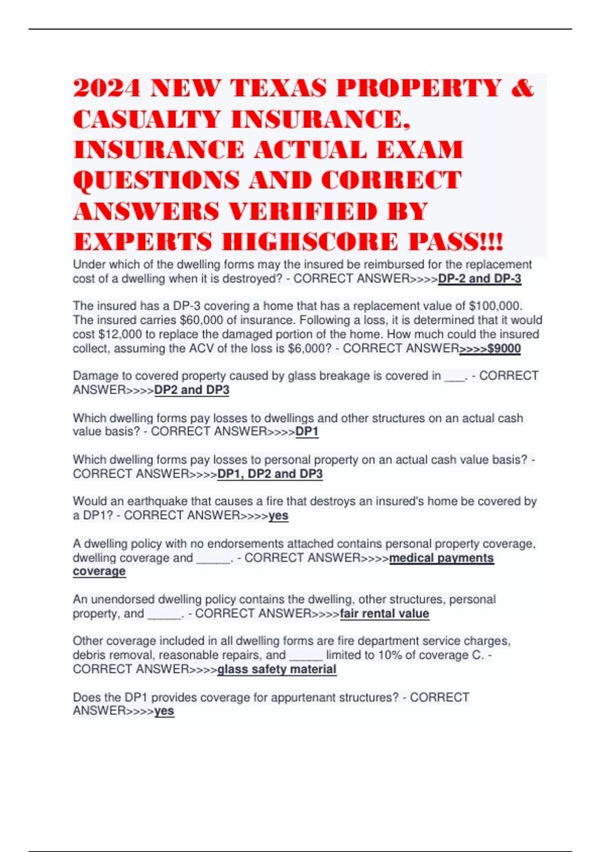 2024 NEW TEXAS PROPERTY & CASUALTY INSURANCE, INSURANCE ACTUAL EXAM ...