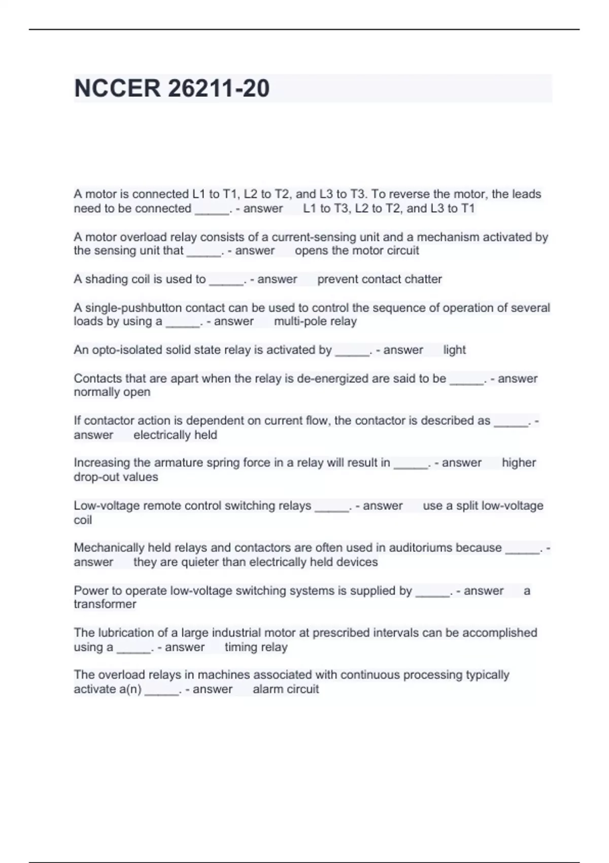 NCCER 26211-20 Questions and Answers 2024 - NCCER - Stuvia US