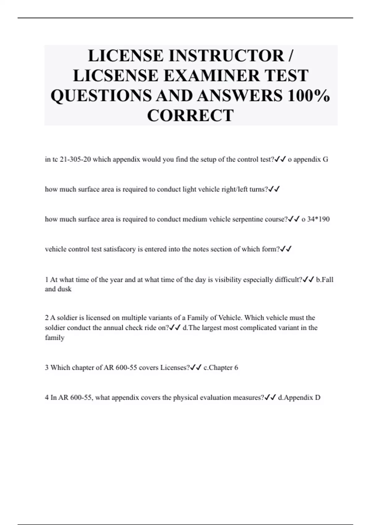 LICENSE INSTRUCTOR / LICSENSE EXAMINER TEST QUESTIONS AND ANSWERS 100% ...