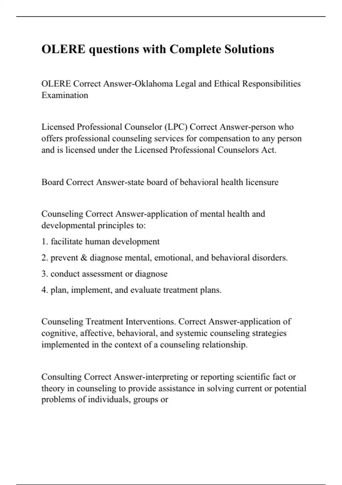 OLERE questions with Complete Solution4 - OLERE - Stuvia US