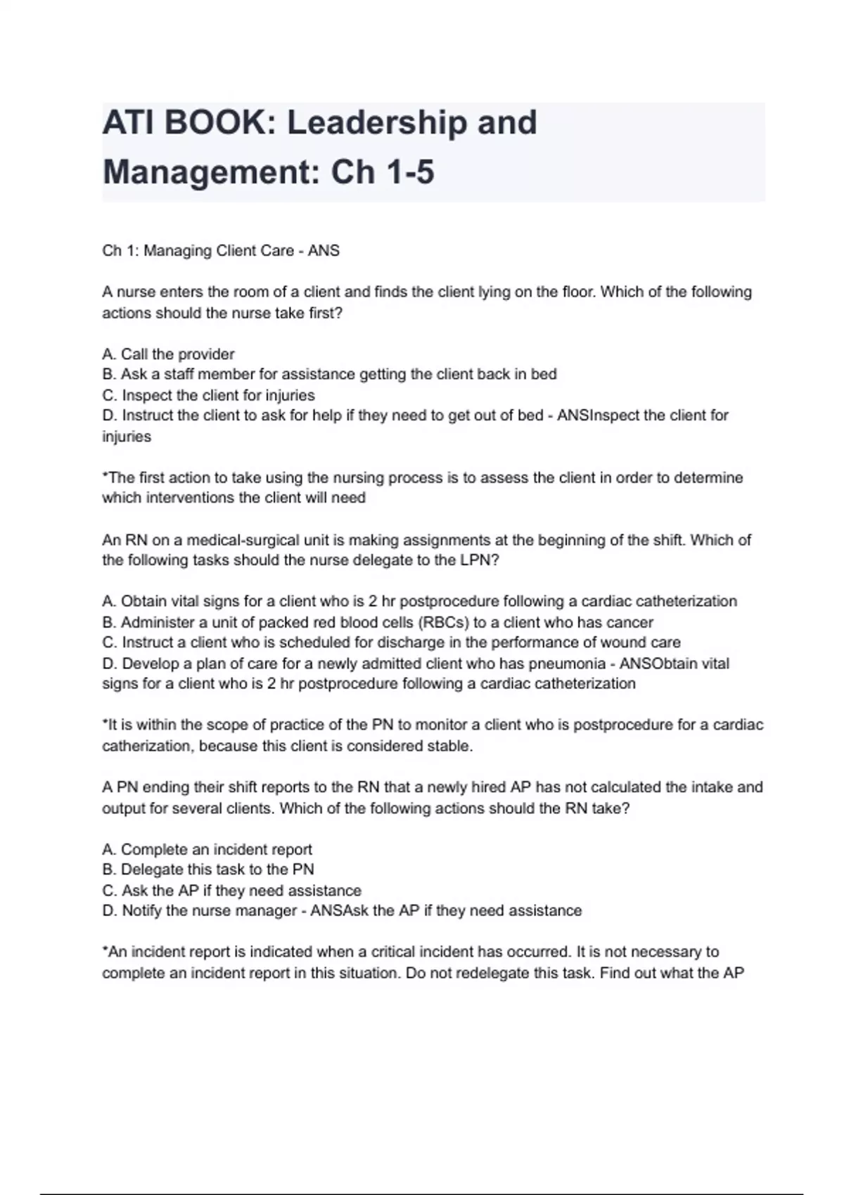 ATI BOOK: Leadership and Management: Ch 1-5 (100% verified solutions ...