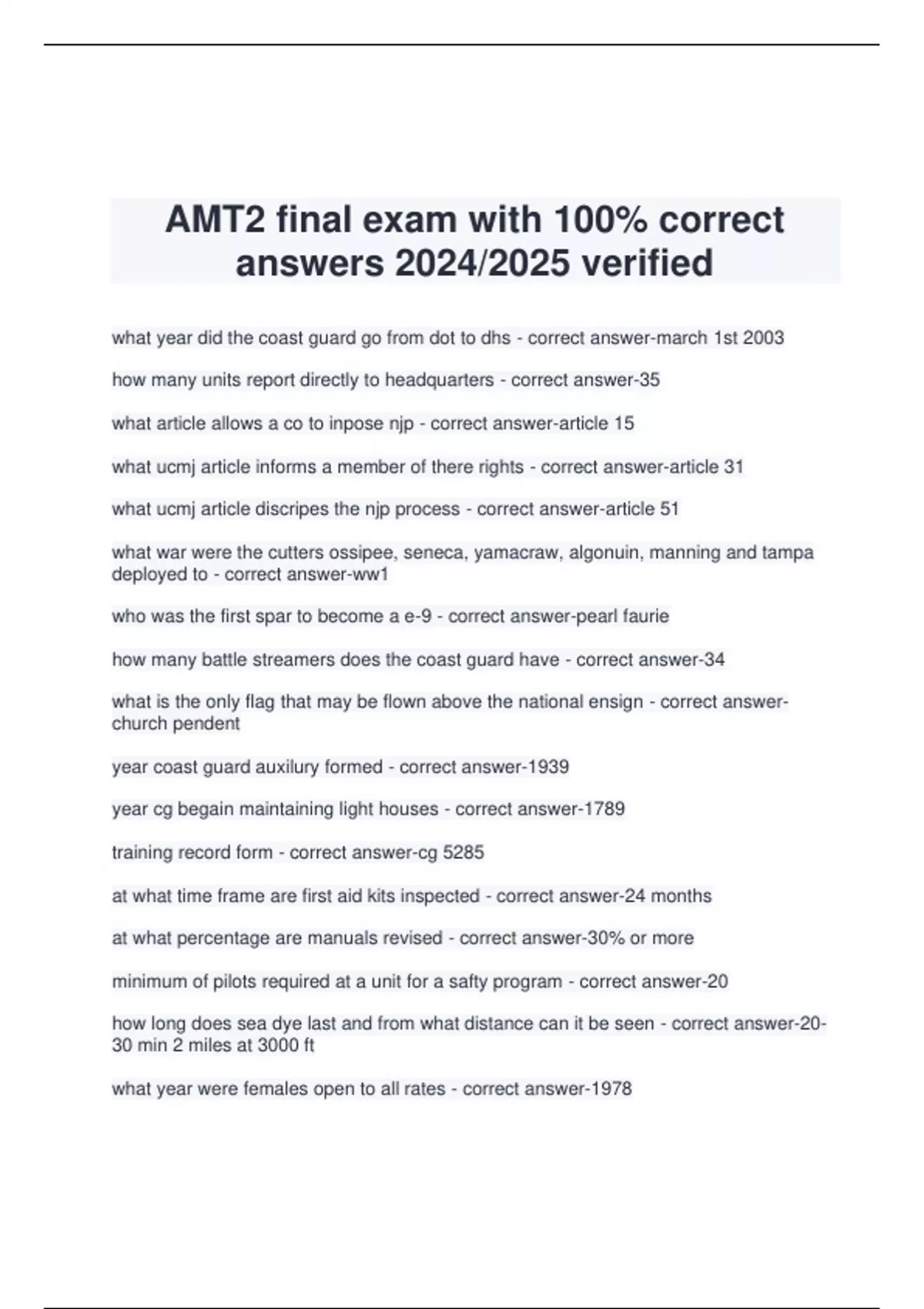 AMT2 final exam with 100% correct answers 2024/2025 verified - AMT2 ...