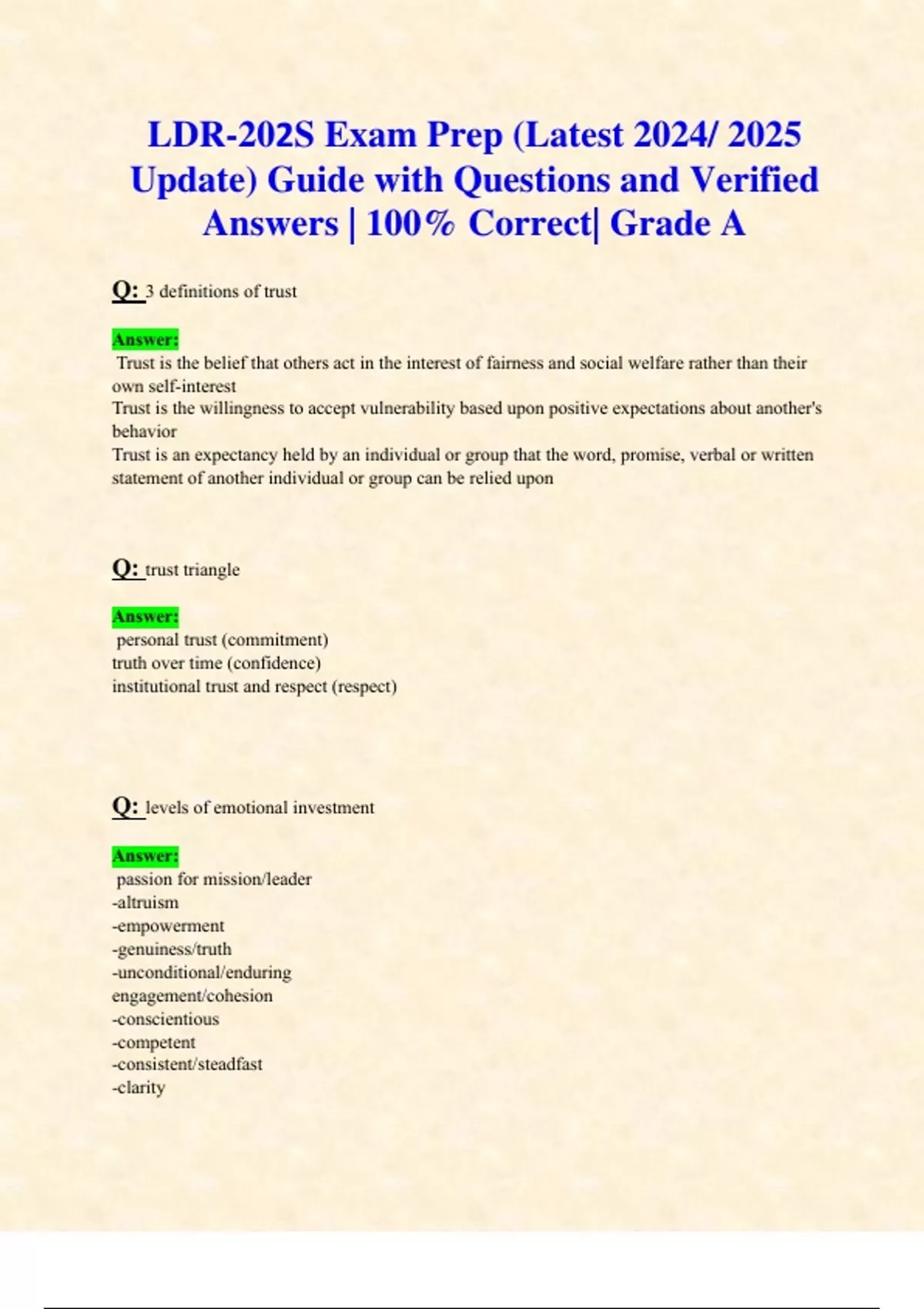 LDR-202S Exam Prep (Latest 2024/ 2025 Update) Guide with Questions and ...