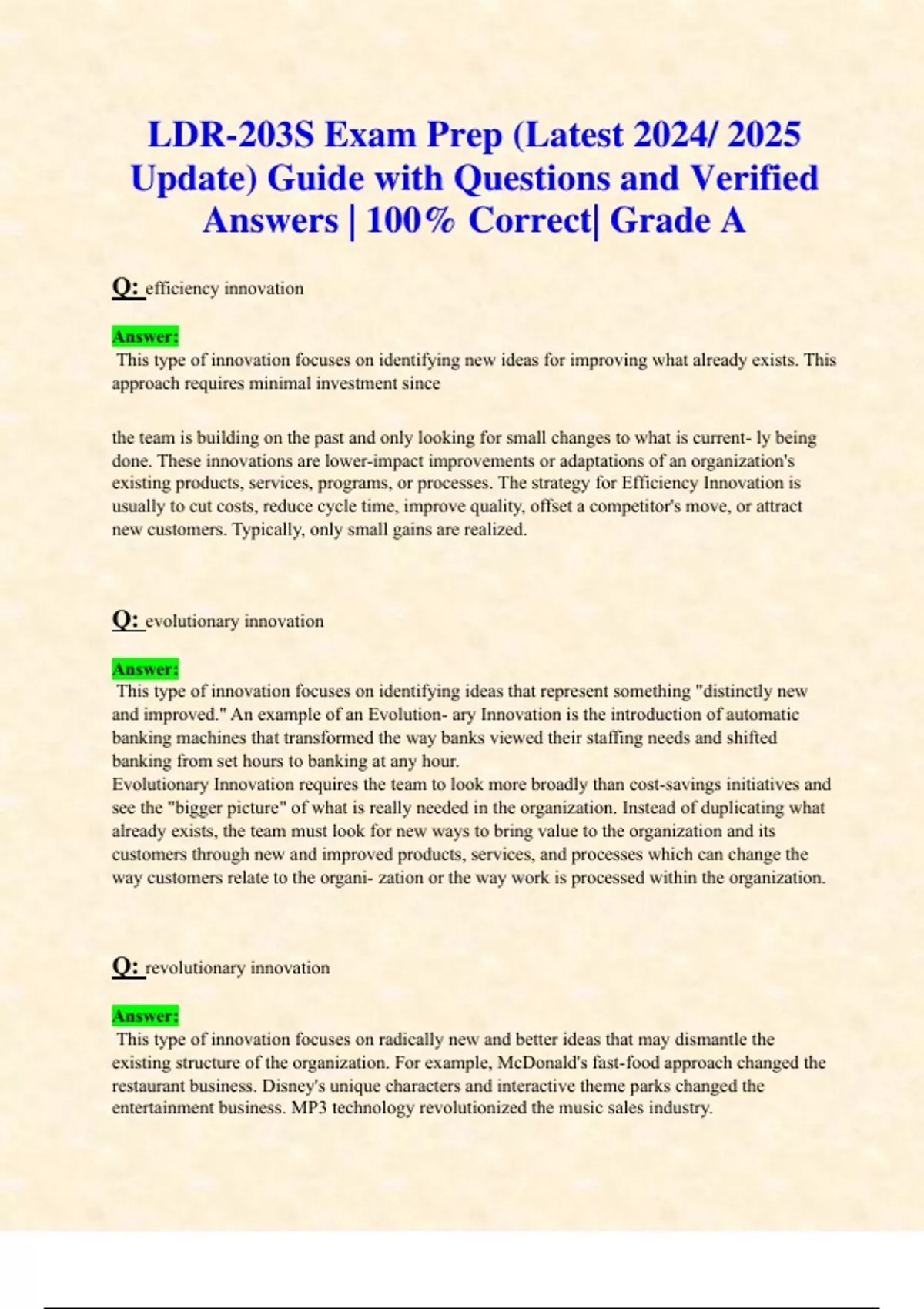 LDR-203S Exam Prep (Latest 2024/ 2025 Update) Guide with Questions and ...