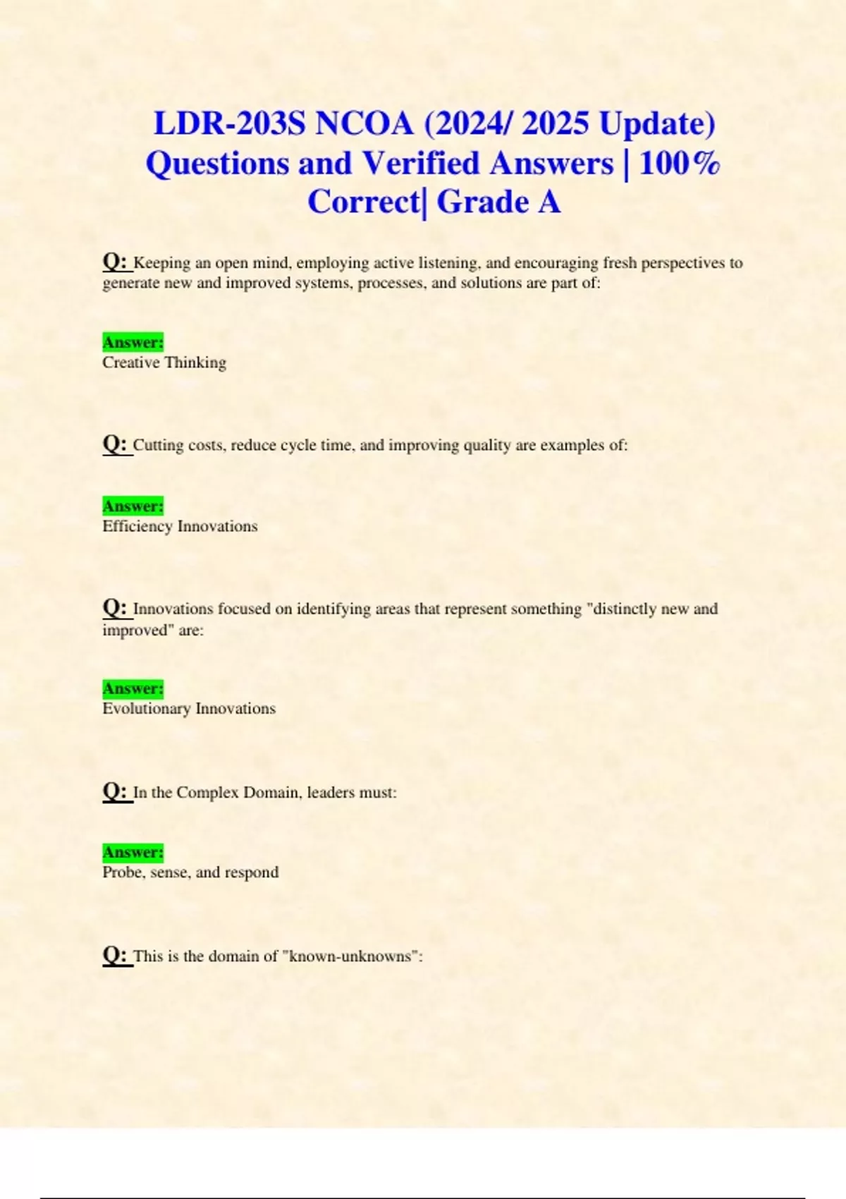 LDR-203S NCOA (2024/ 2025 Update) Questions and Verified Answers | 100% ...