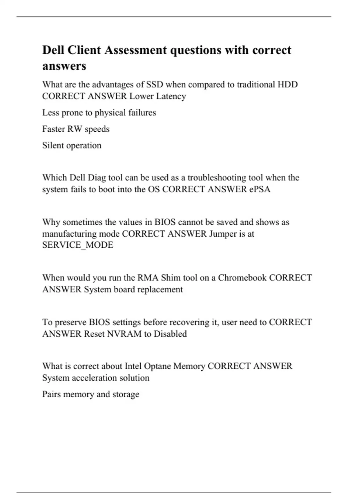 Dell Client Assessment questions with correct answers - Dell certified ...