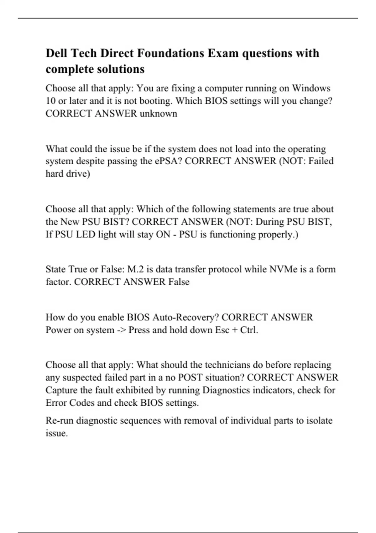 Dell Tech Direct Foundations Exam questions with complete solutions. - Dell certified - Stuvia US