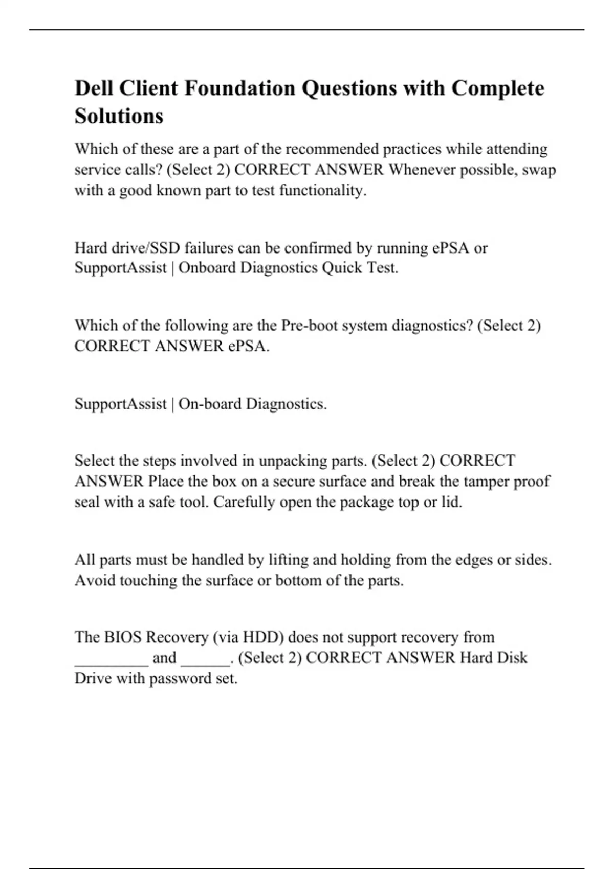 Dell Client Foundation Questions with Complete Solutions - Dell ...