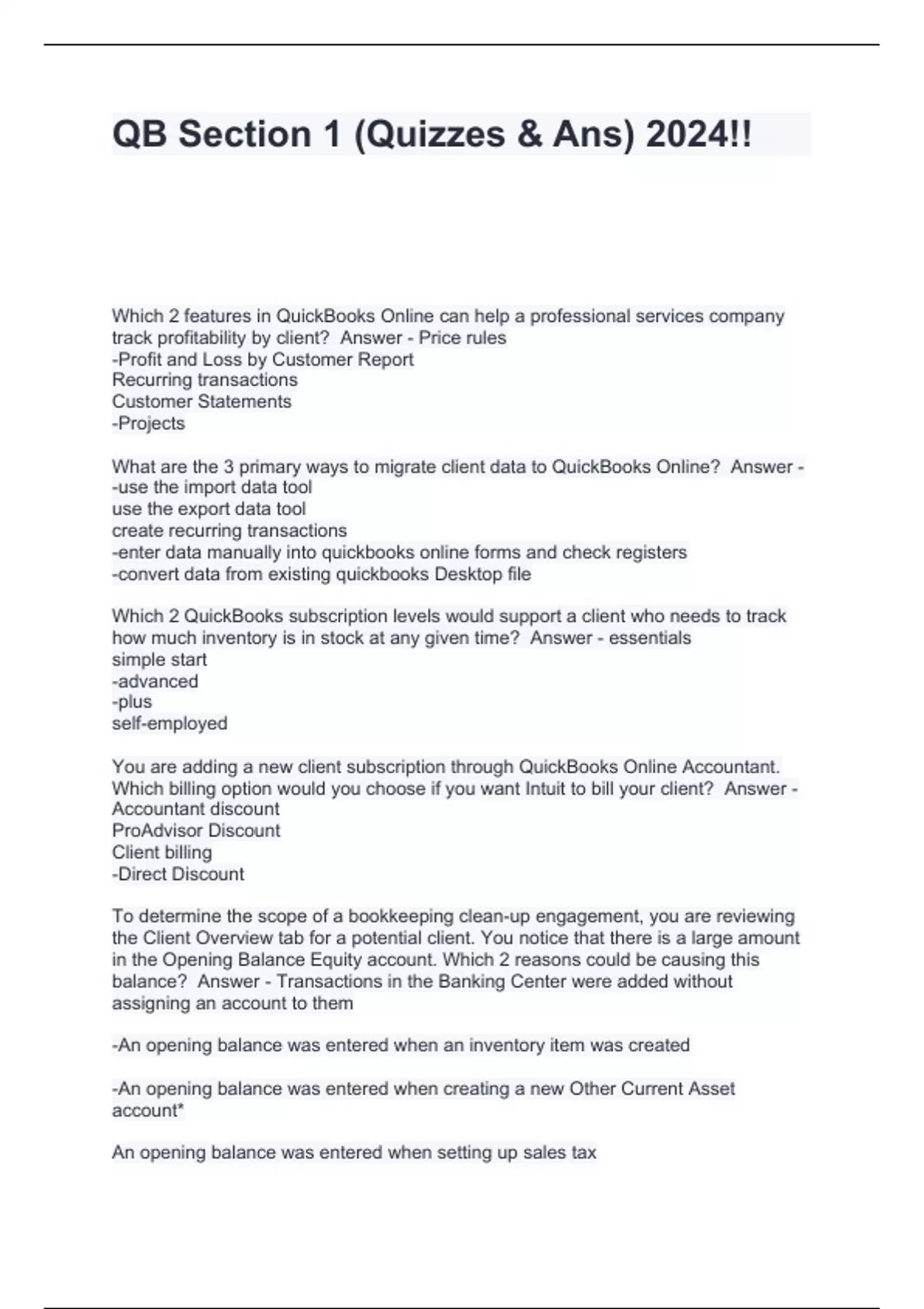 QB Section 1 (Quizzes & Ans) 2024!! - Q B - Stuvia US