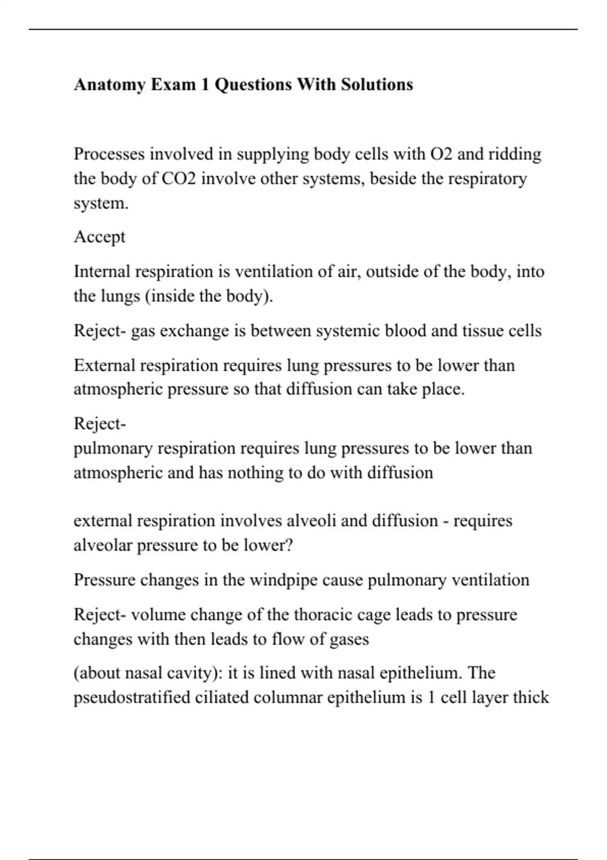 Anatomy And Physiology Nightingale College -Anatomy Exam 1 Questions With Solutions - Anatomy ...