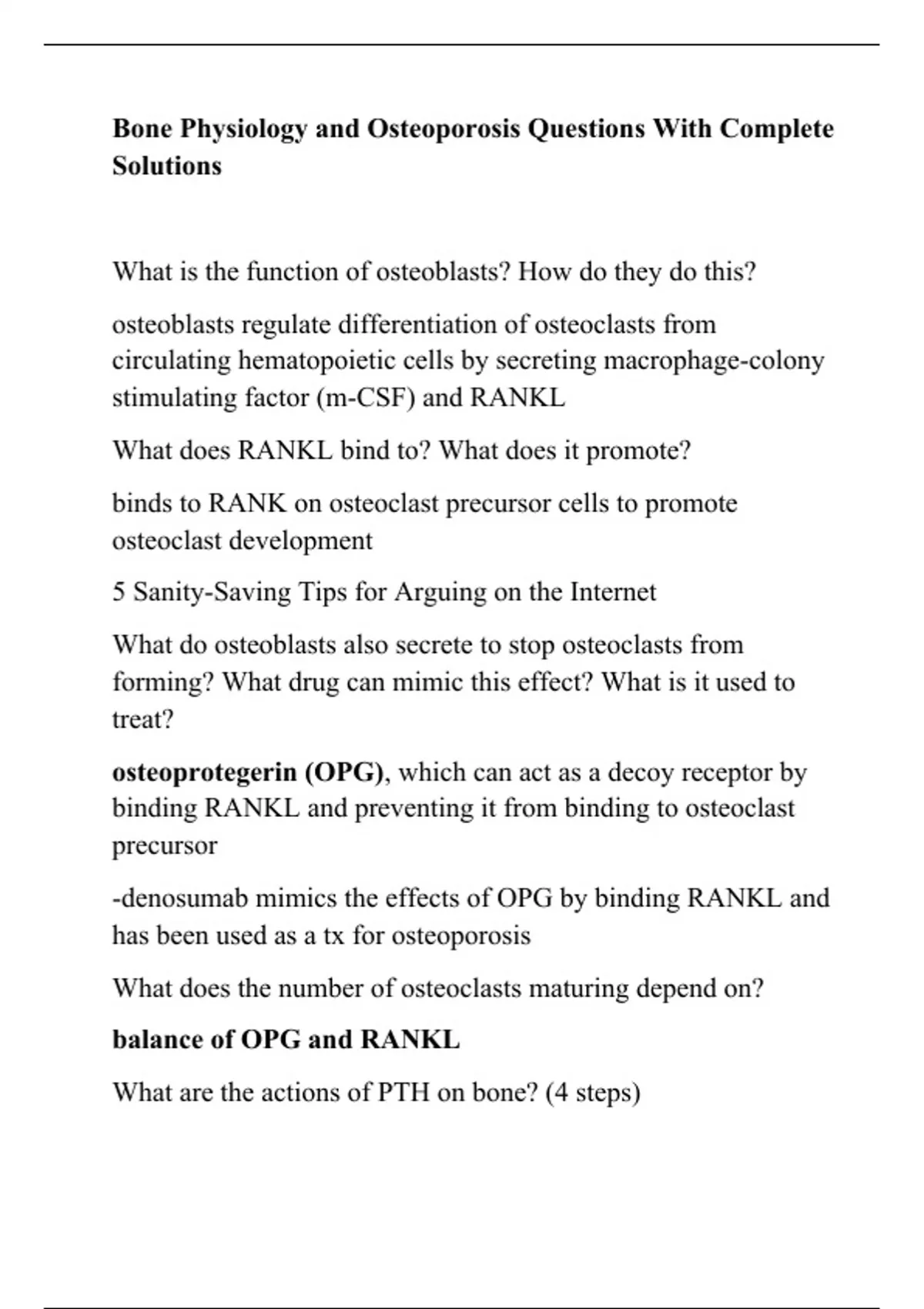 Bone Physiology and Osteoporosis Questions With Complete Solutions ...