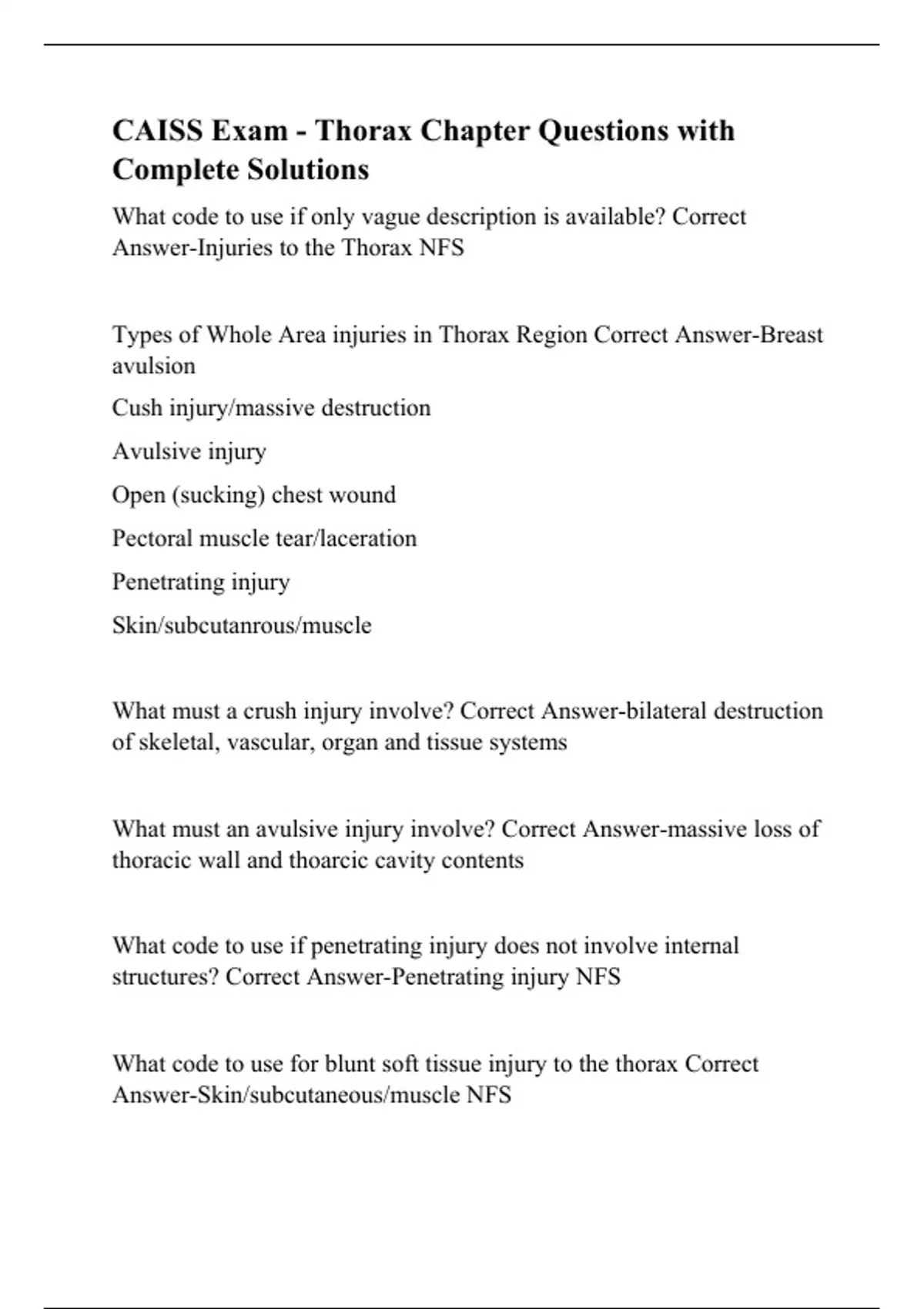 CAISS Exam - Thorax Chapter Questions with Complete Solutions - CAISS ...