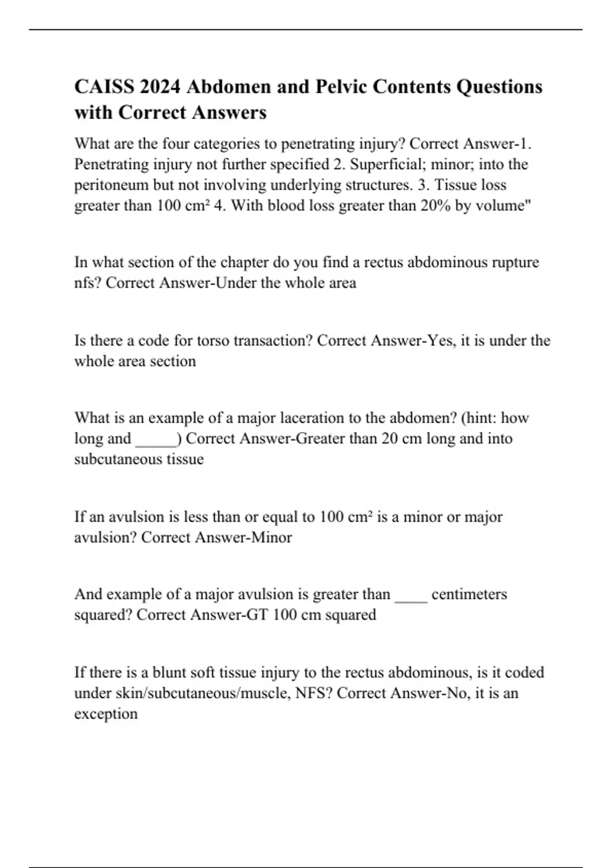 CAISS 2024 Abdomen and Pelvic Contents Questions with Correct Answers ...