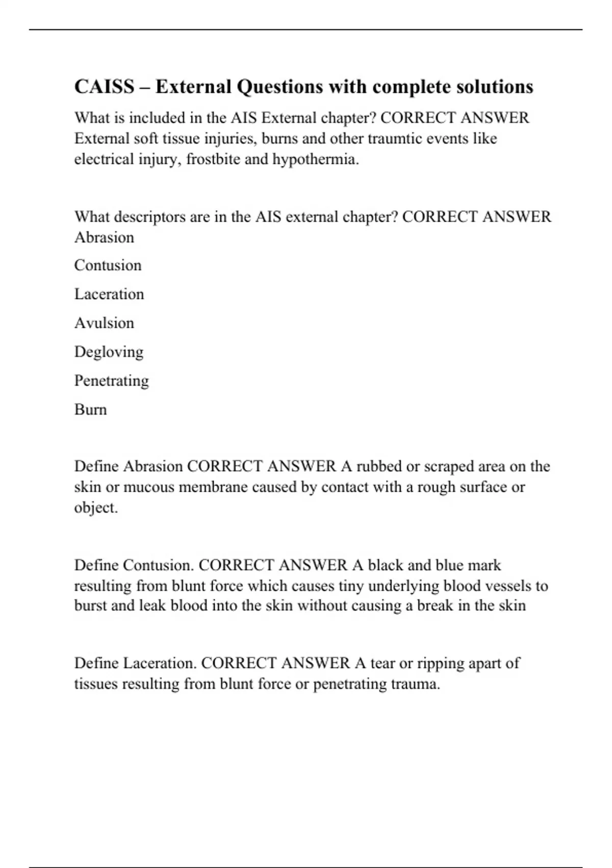 CAISS – External Questions with complete solutions - CAISS - Stuvia US