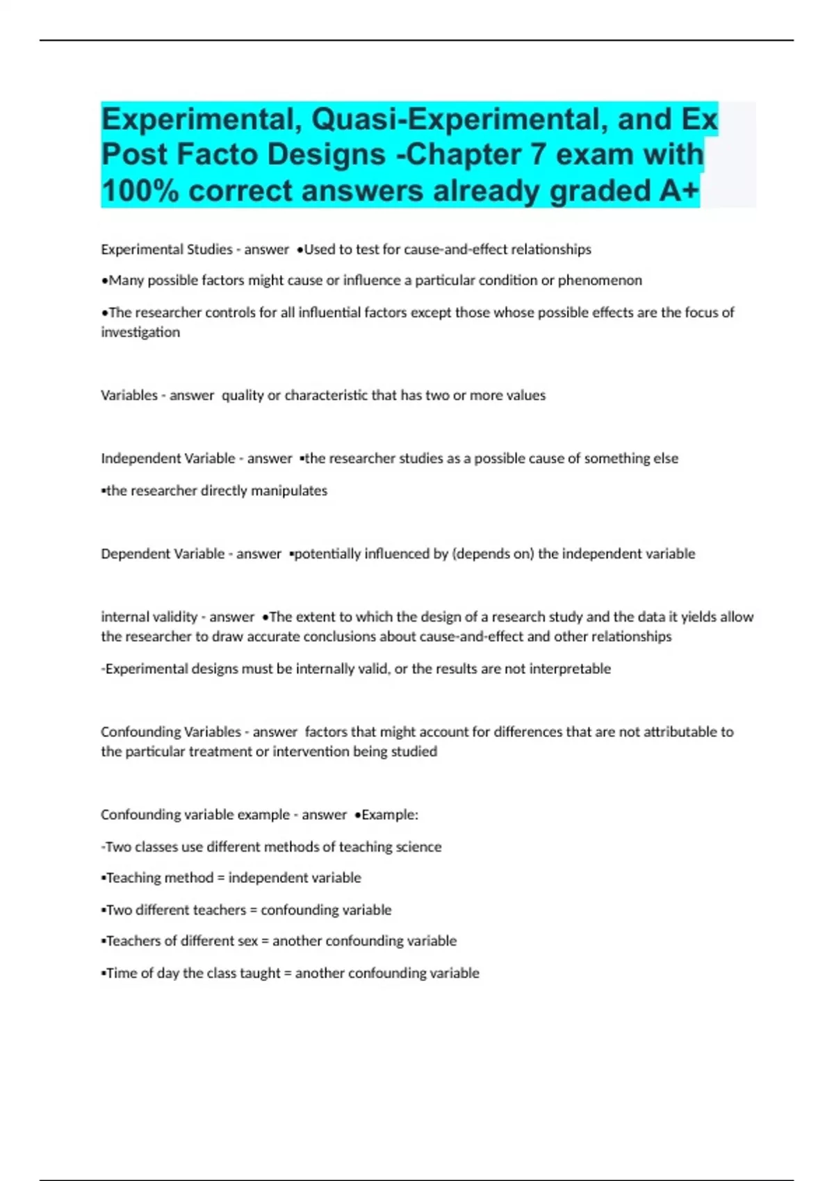 Experimental, Quasi-Experimental, and Ex Post Facto Designs -Chapter 7 ...