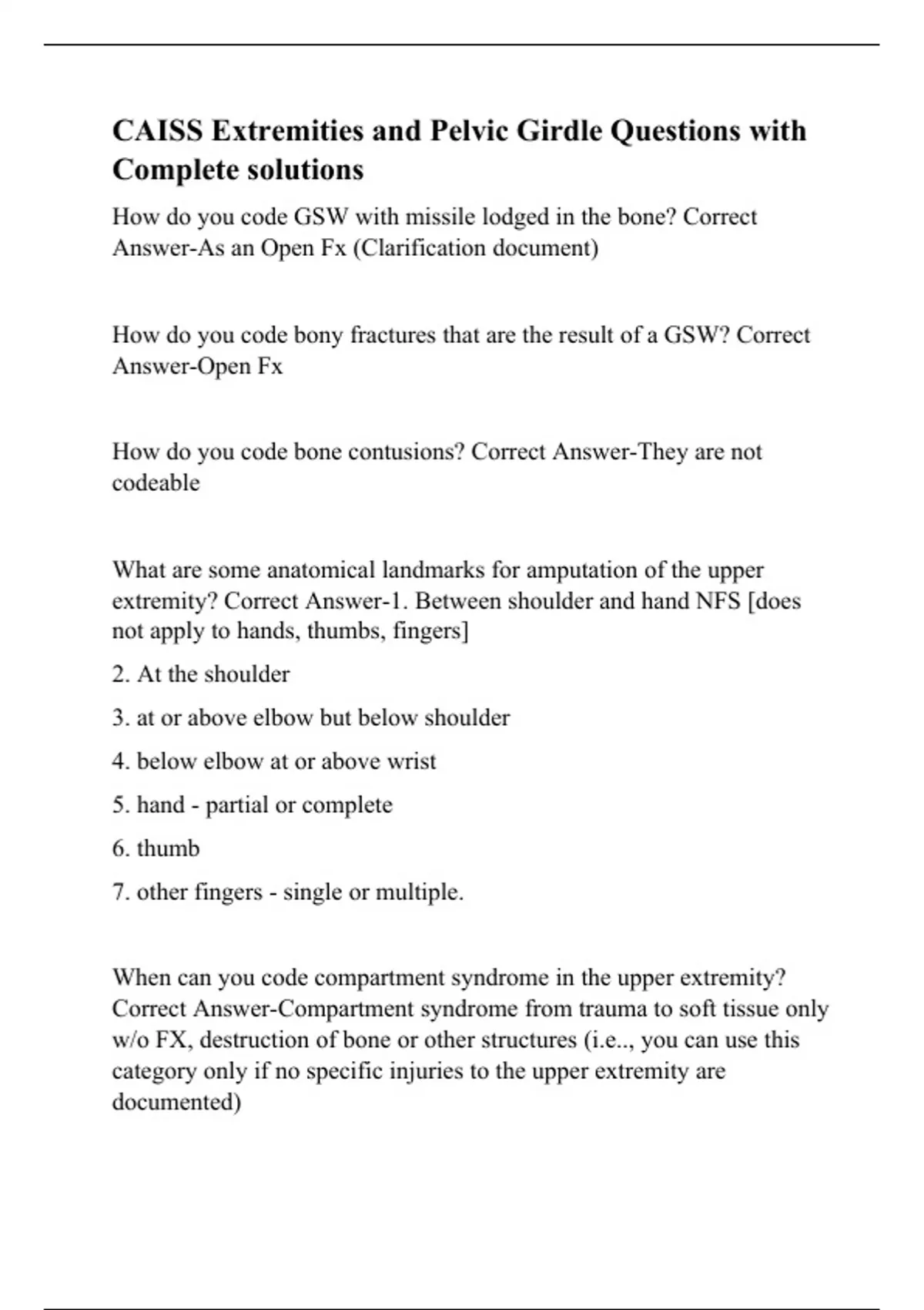 CAISS Extremities and Pelvic Girdle Questions with Complete solutions ...