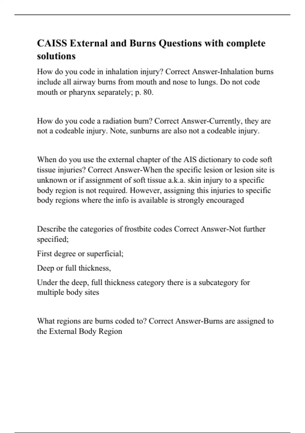 CAISS External and Burns Questions with complete solutions - CAISS ...