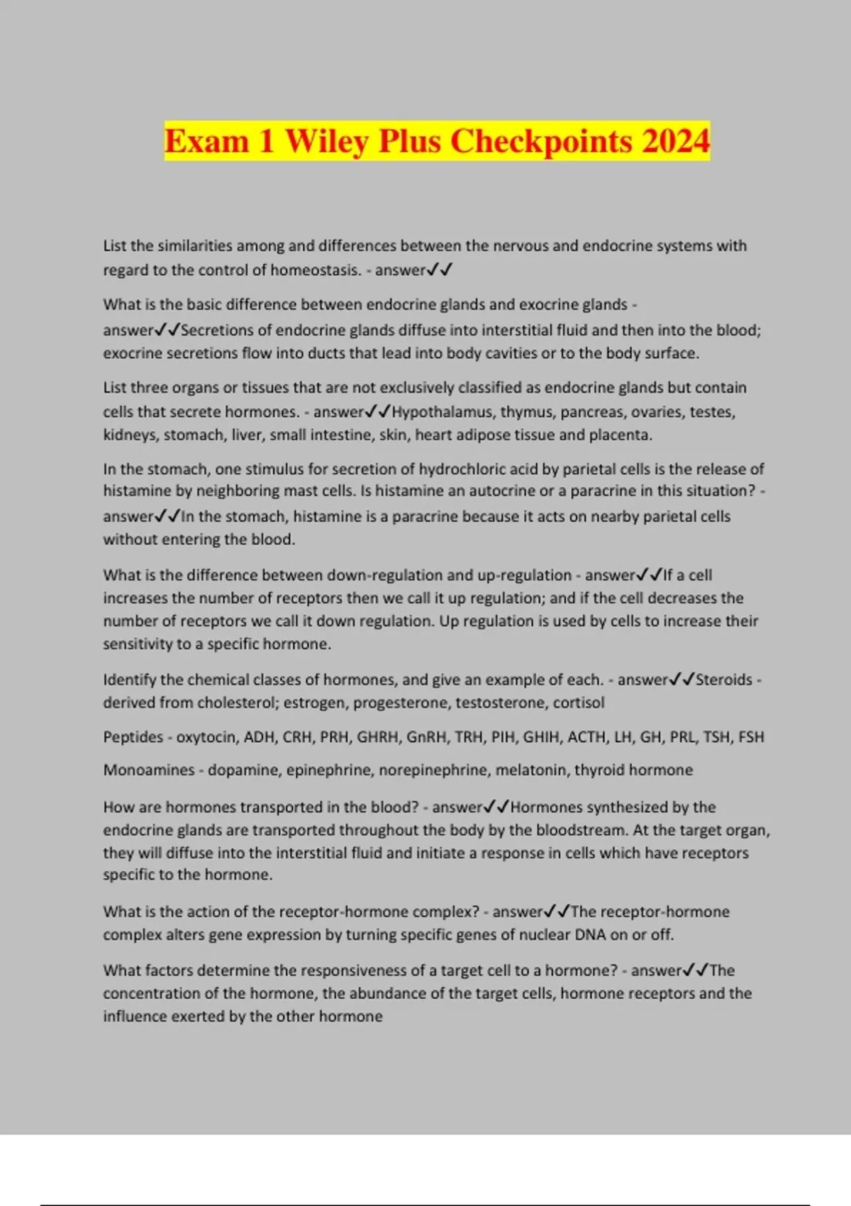 Exam 1 Wiley Plus Checkpoints 2024 - Wiley Plus - Stuvia US