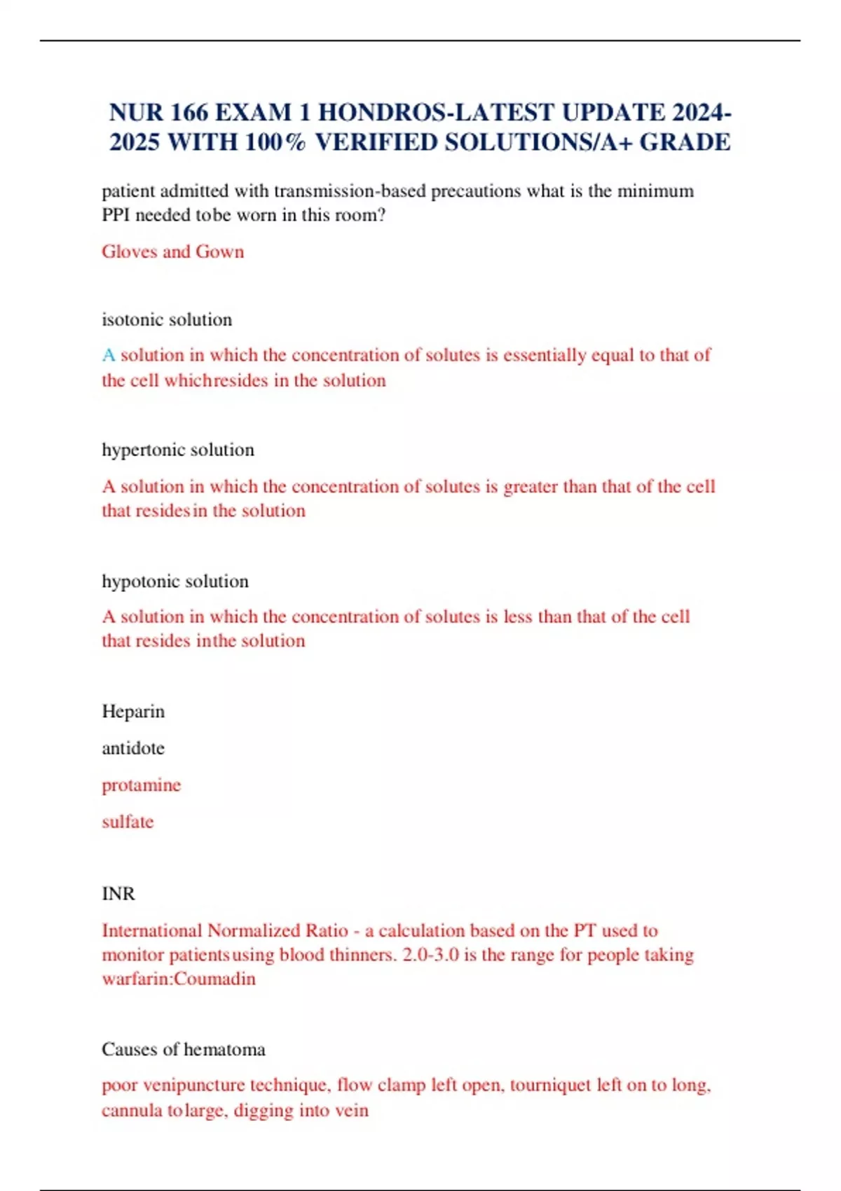 NUR 166 EXAM 1 HONDROS-LATEST UPDATE WITH 100% VERIFIED SOLUTIONS/A+ ...