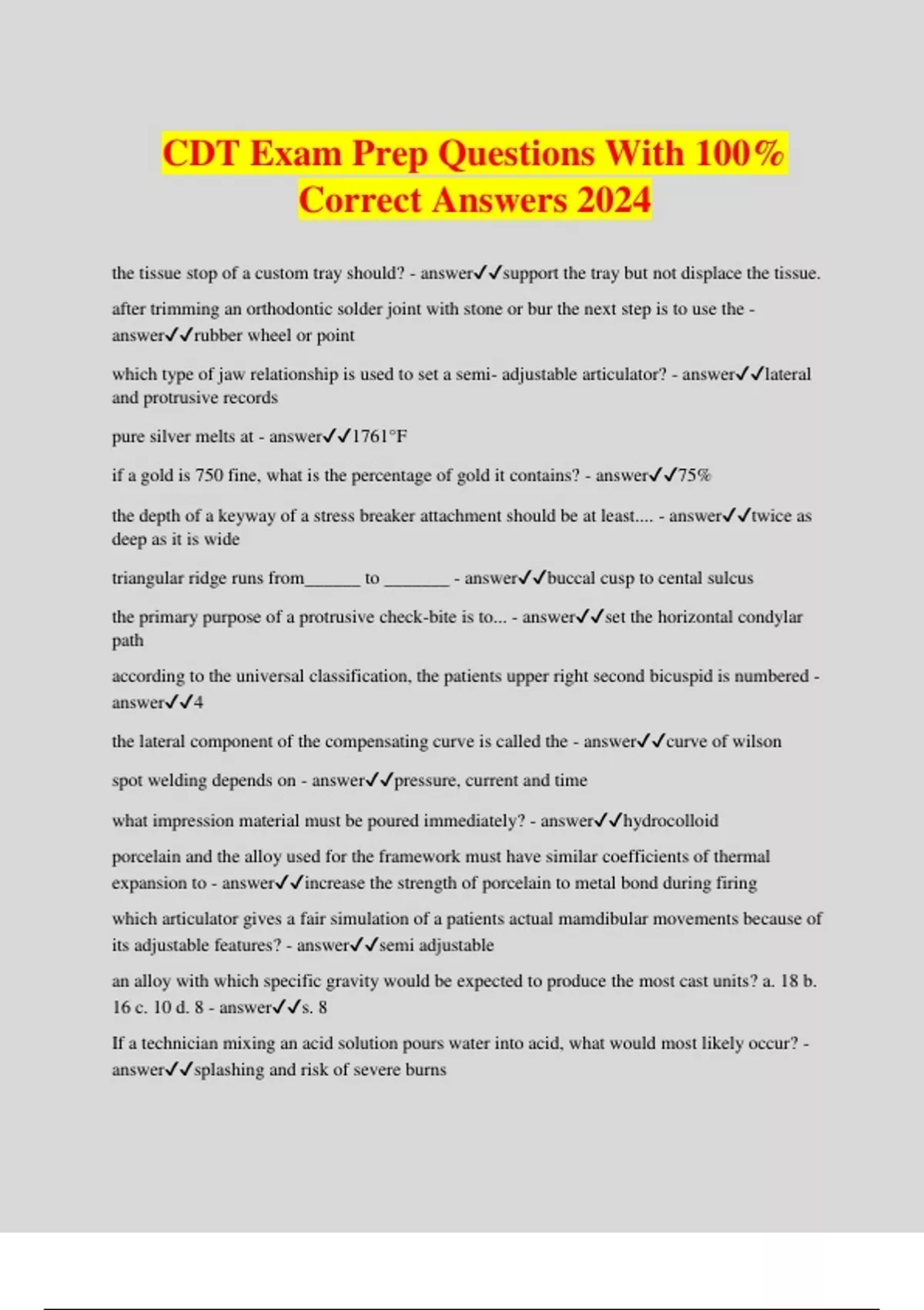 CDT Exam Prep Questions With 100% Correct Answers 2024 - CDT - Stuvia US