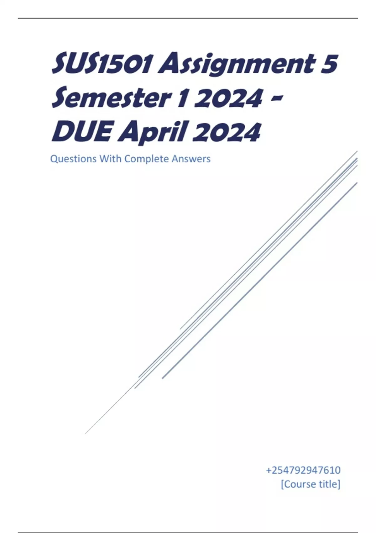 SUS1501 Assignment 5 Semester 1 2024 - DUE April 2024 - SUS1501 ...
