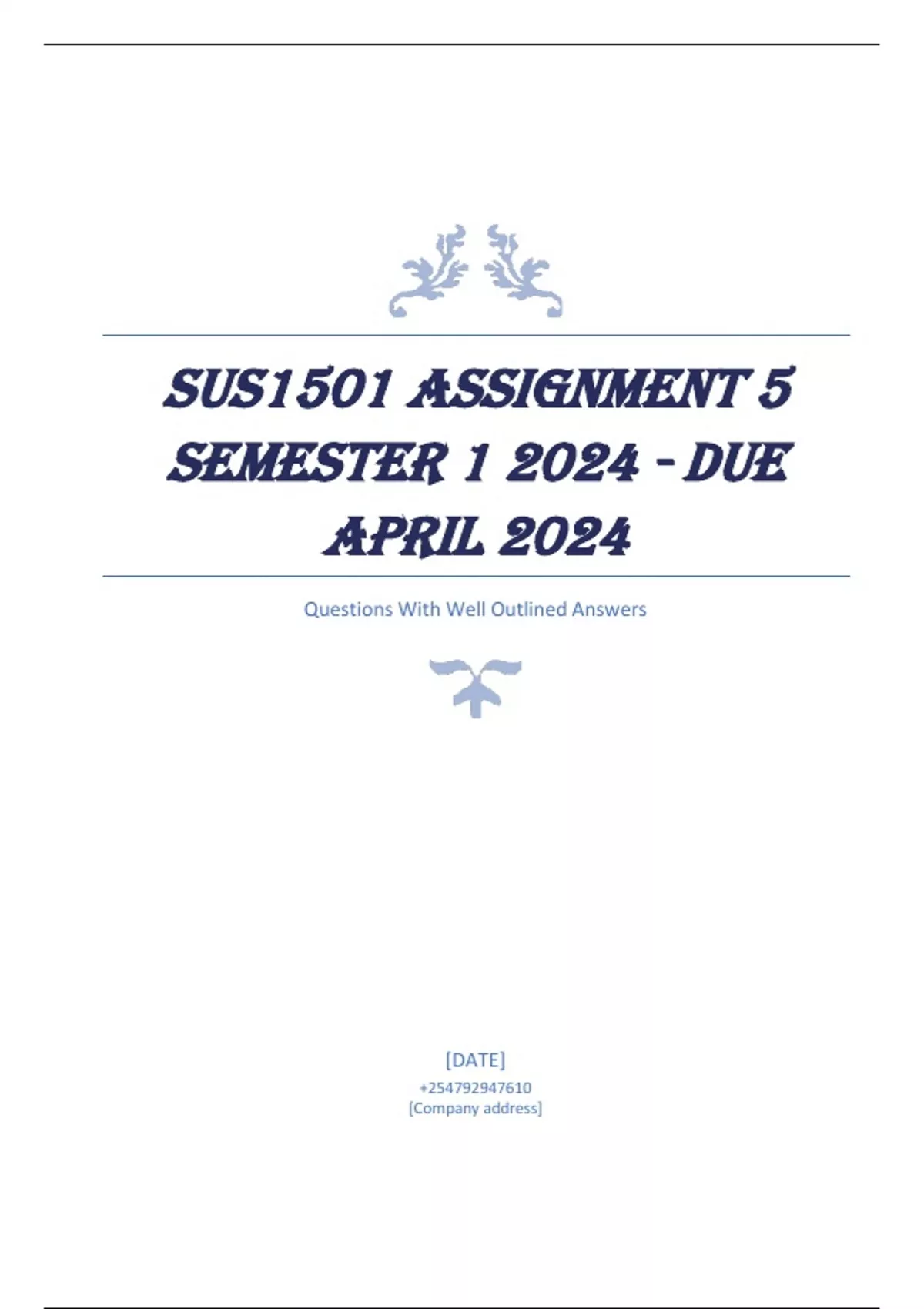 SUS1501 Assignment 5 Semester 1 2024 - DUE April 2024 - SUS1501 ...