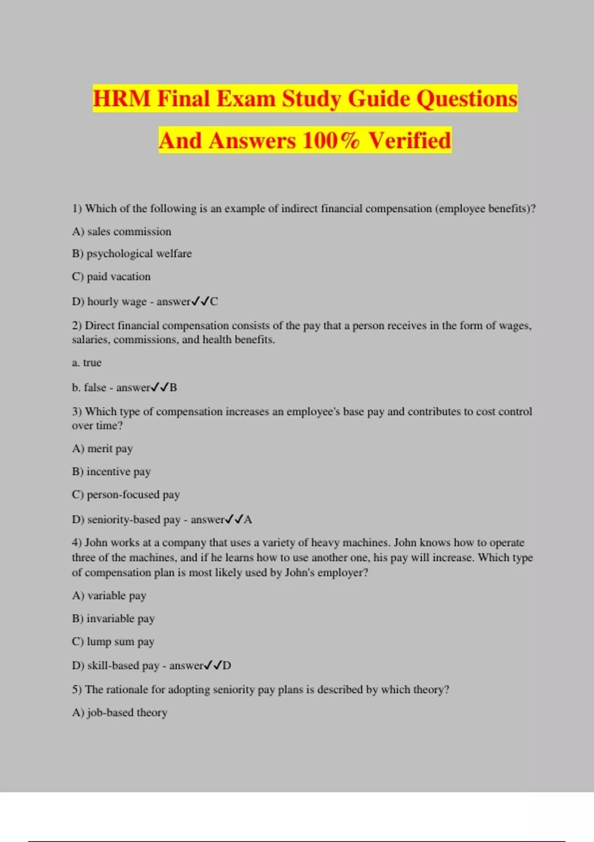 HRM Final Exam Study Guide Questions And Answers 100% Verified - HRM - Stuvia US
