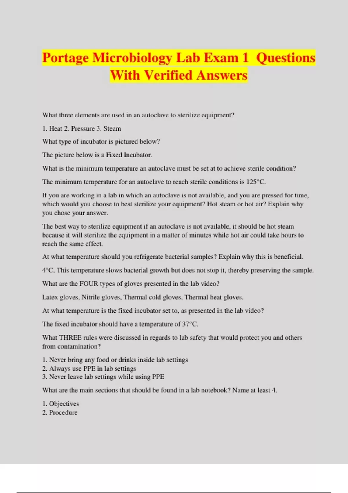 Portage Microbiology Lab Exam 1 Questions With Verified Answers ...