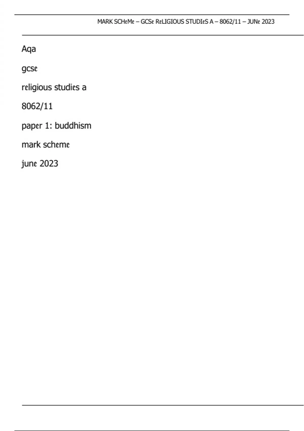 AQA gcse religious studies a 8062/11 paper 1: buddhism mark scheme june ...