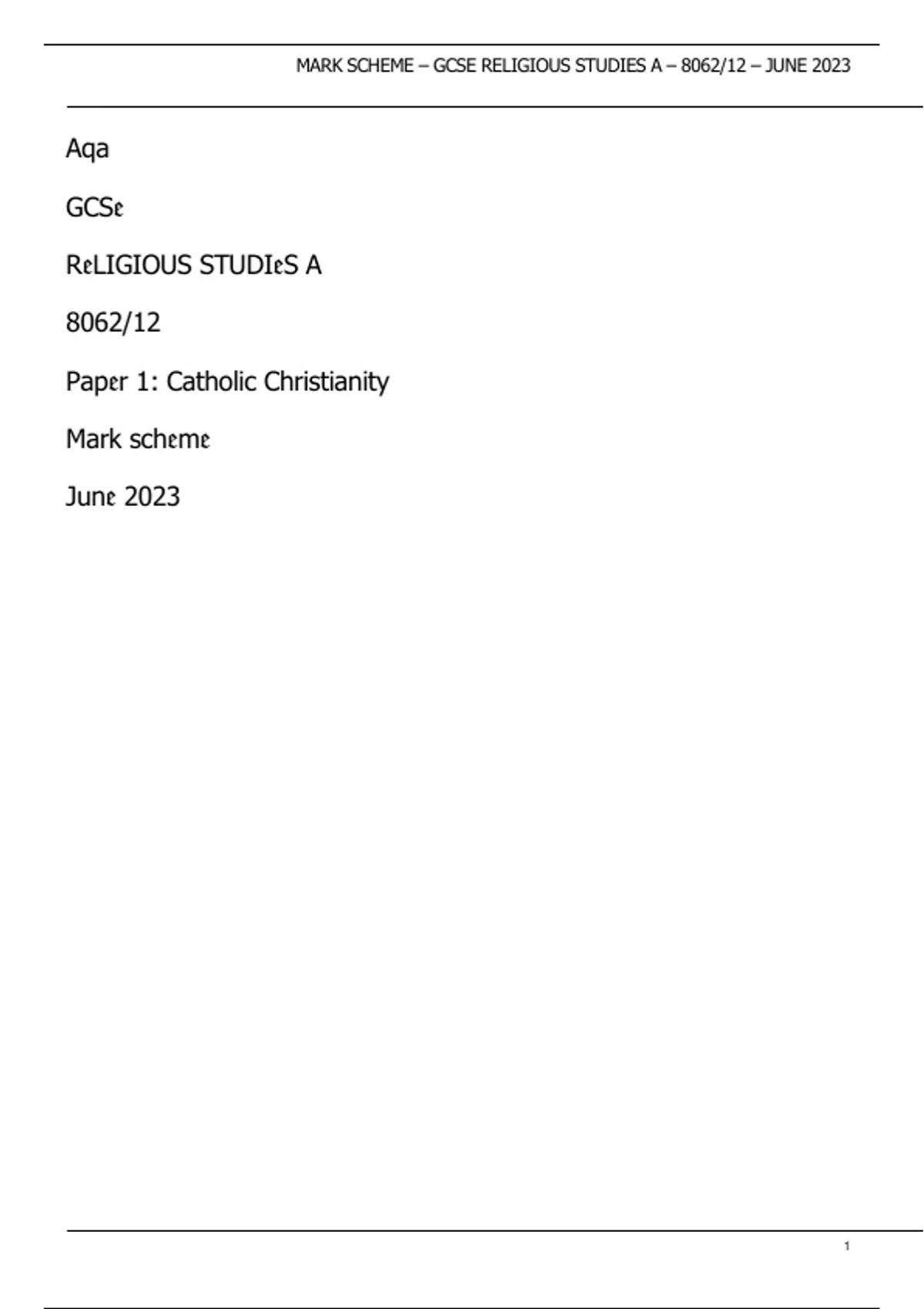 AQA gcse religious studies a 8062/12 paper 1: catholic christianity ...