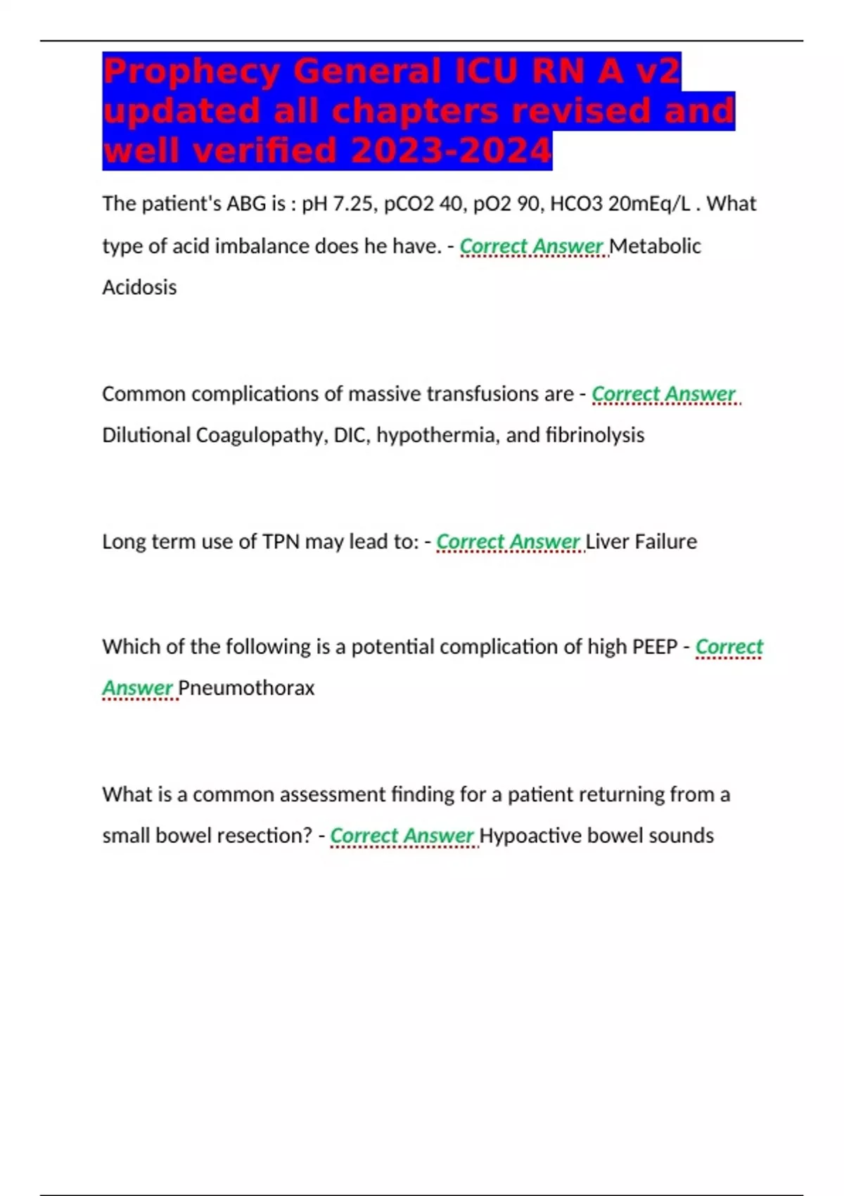 Prophecy General ICU RN A v2 updated all chapters revised and well ...