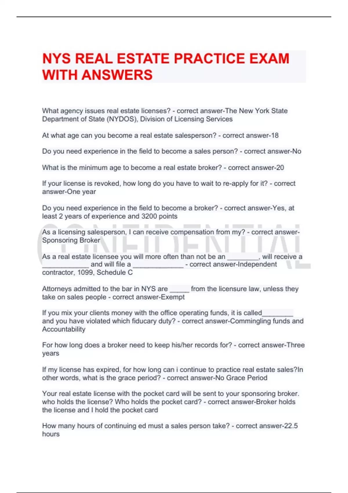 NYS REAL ESTATE PRACTICE EXAM WITH ANSWERS - NYS REAL ESTATE - Stuvia US