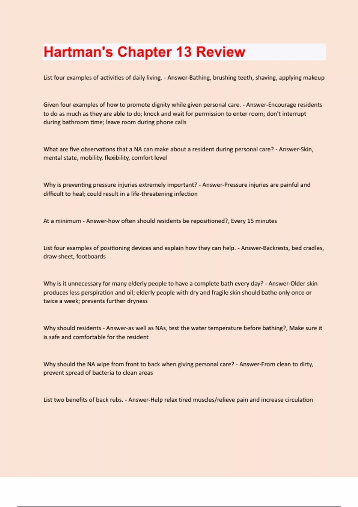 Hartman's Chapter 13 Review Questions & Answers Already Graded A+ ...