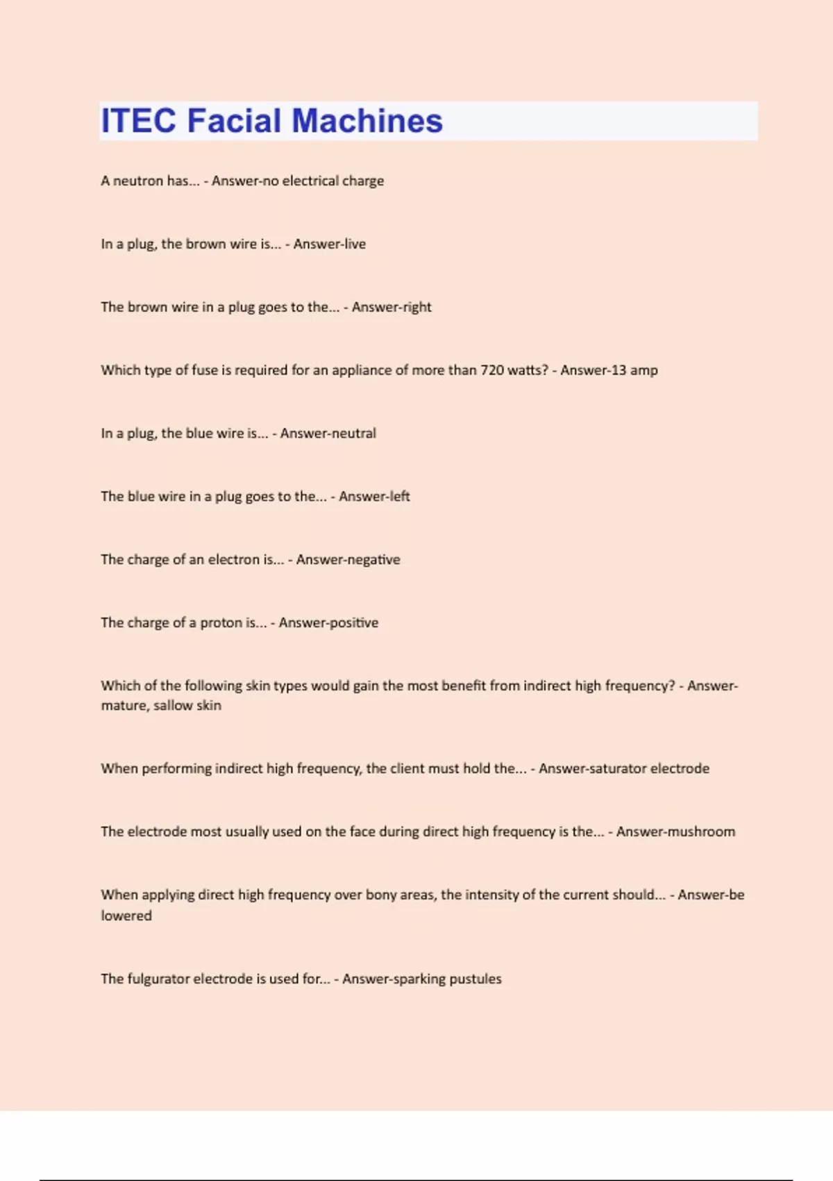 ITEC Facial Machines Questions and Answers with complete solution ...