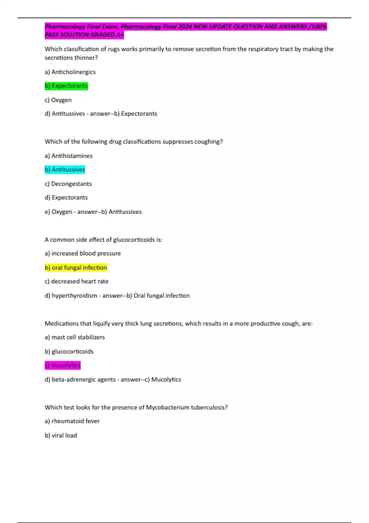 Pharmacology Final Exam, Pharmacology Final 2024 NEW UPDATE QUESTION ...